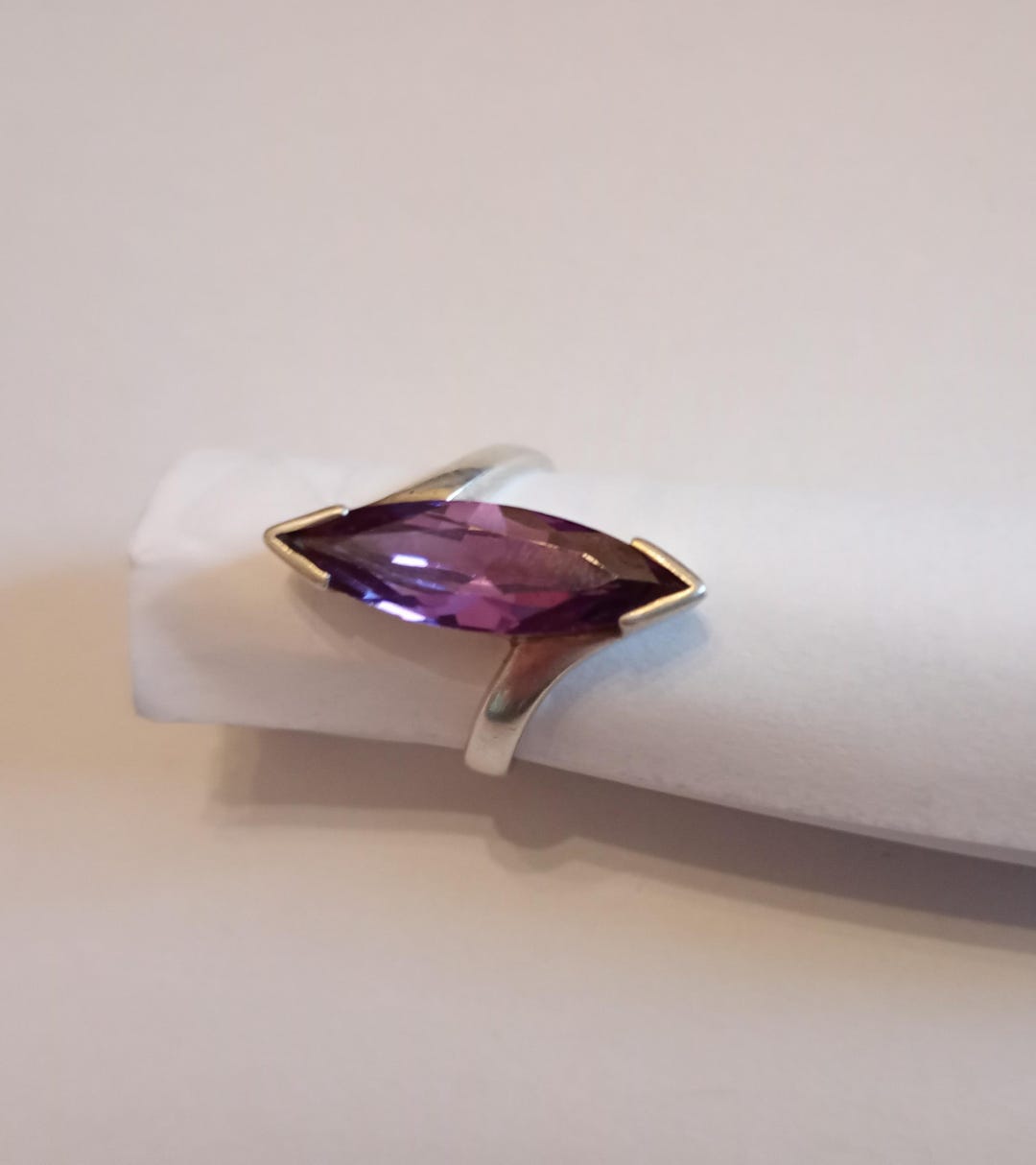 Vintage Stuller Sterling Silver Ring With Marquis Cut Amethyst Colored ...