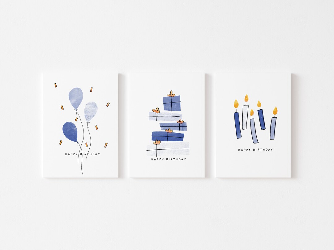 Printable Blue Birthday Card Pack // Birthday Cards // 5x7 Cards ...