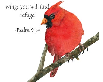 Psalm 91:4, Red Cardinal Bible Verse, Cardinal Scripture Canvas ...