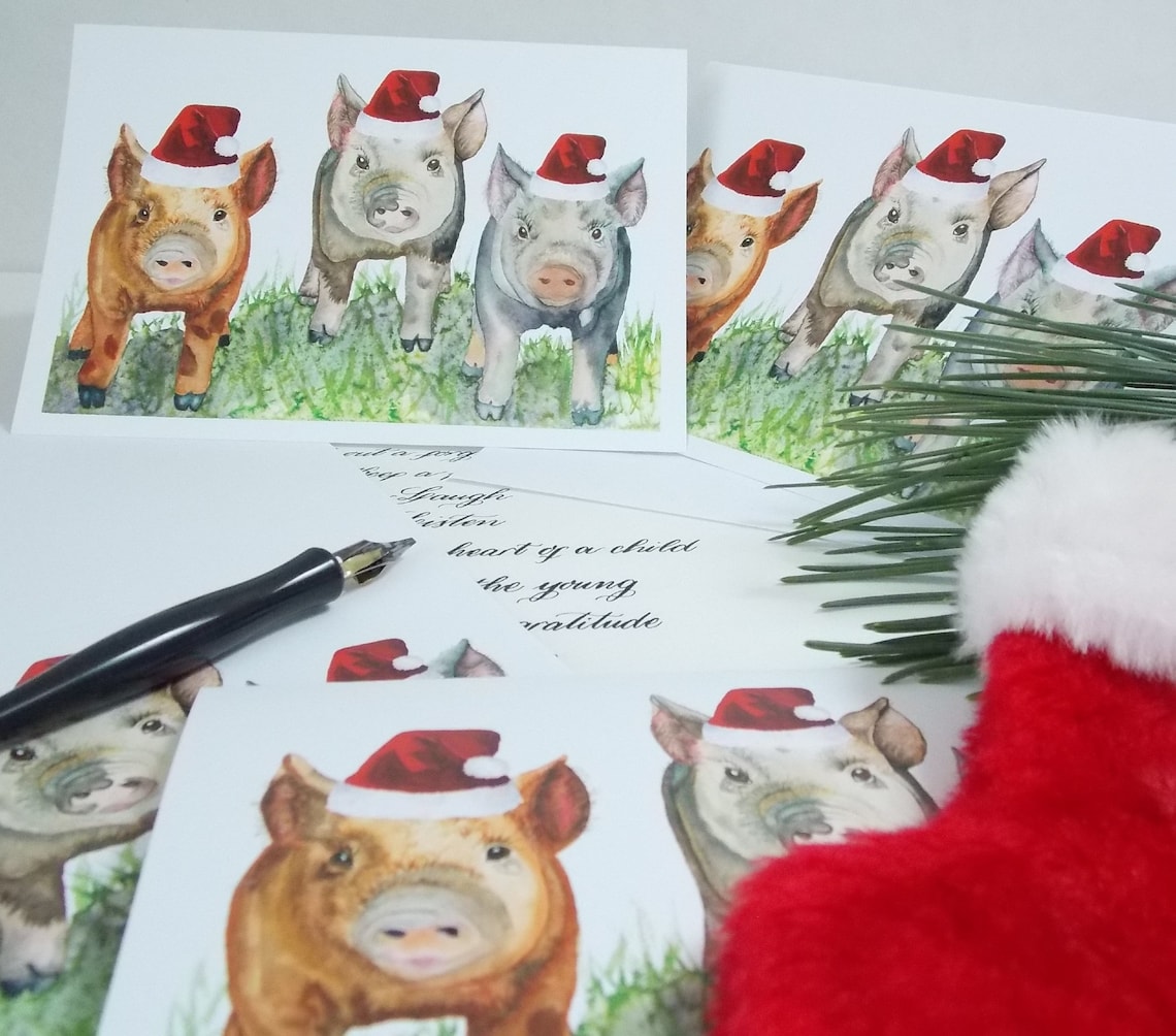 Christmas on the Farm Cards 5 Cards With White Envelopes - Etsy