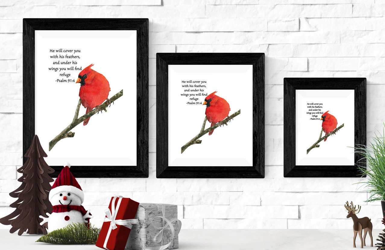 Christmas Red Cardinal With Psalm 91:4 - Etsy