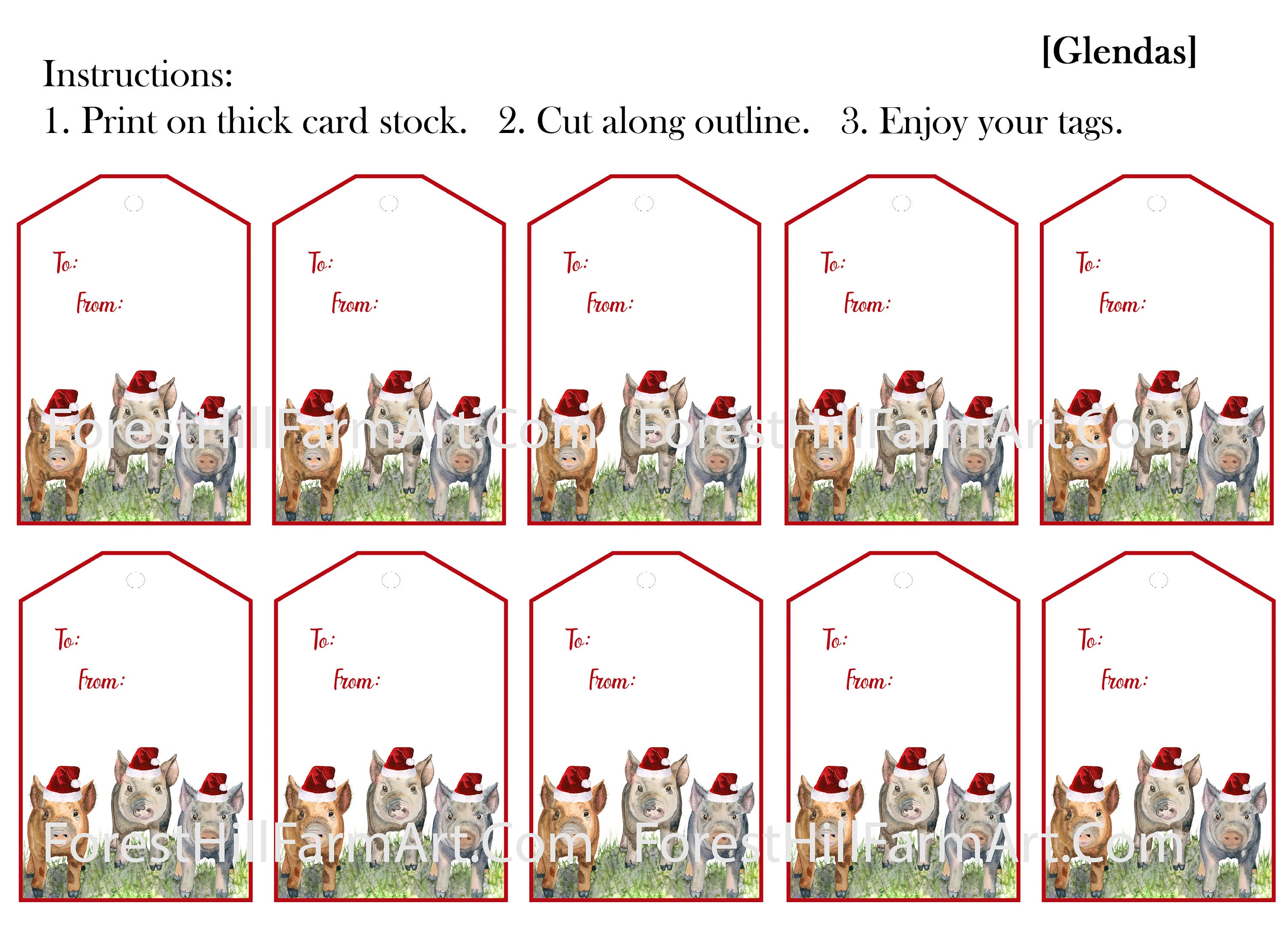 Pigs in a Santa Hats Christmas/holiday Card and Gift Tags Digital ...