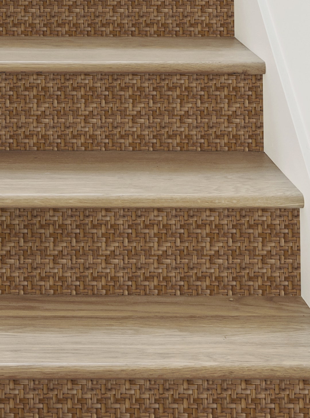 Wicker Weave Look, Brown, Self Adhesive Repositionable Stair Riser ...