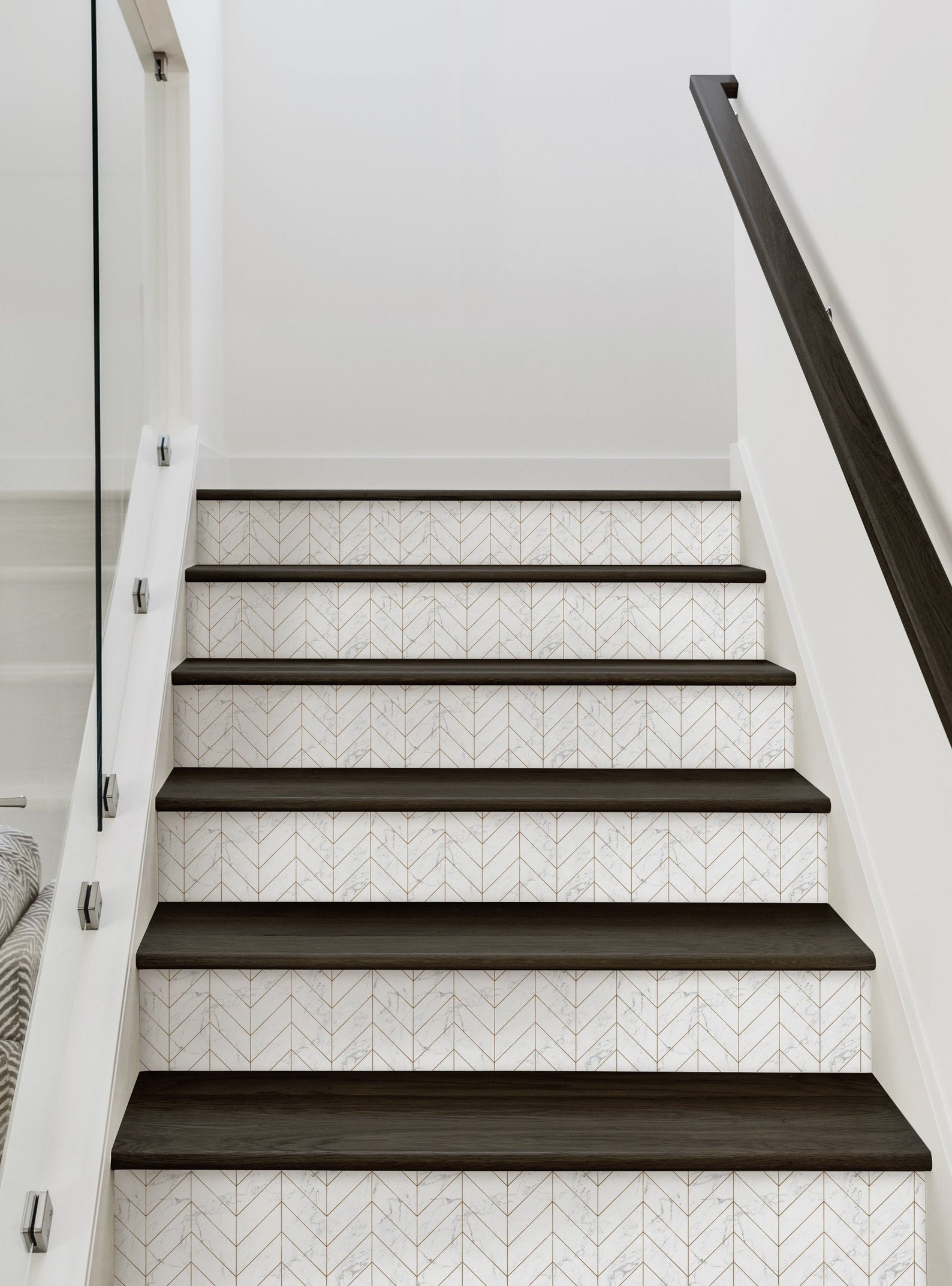 Chevron Marble Copper Gold Stair Riser Wallpaper | Etsy