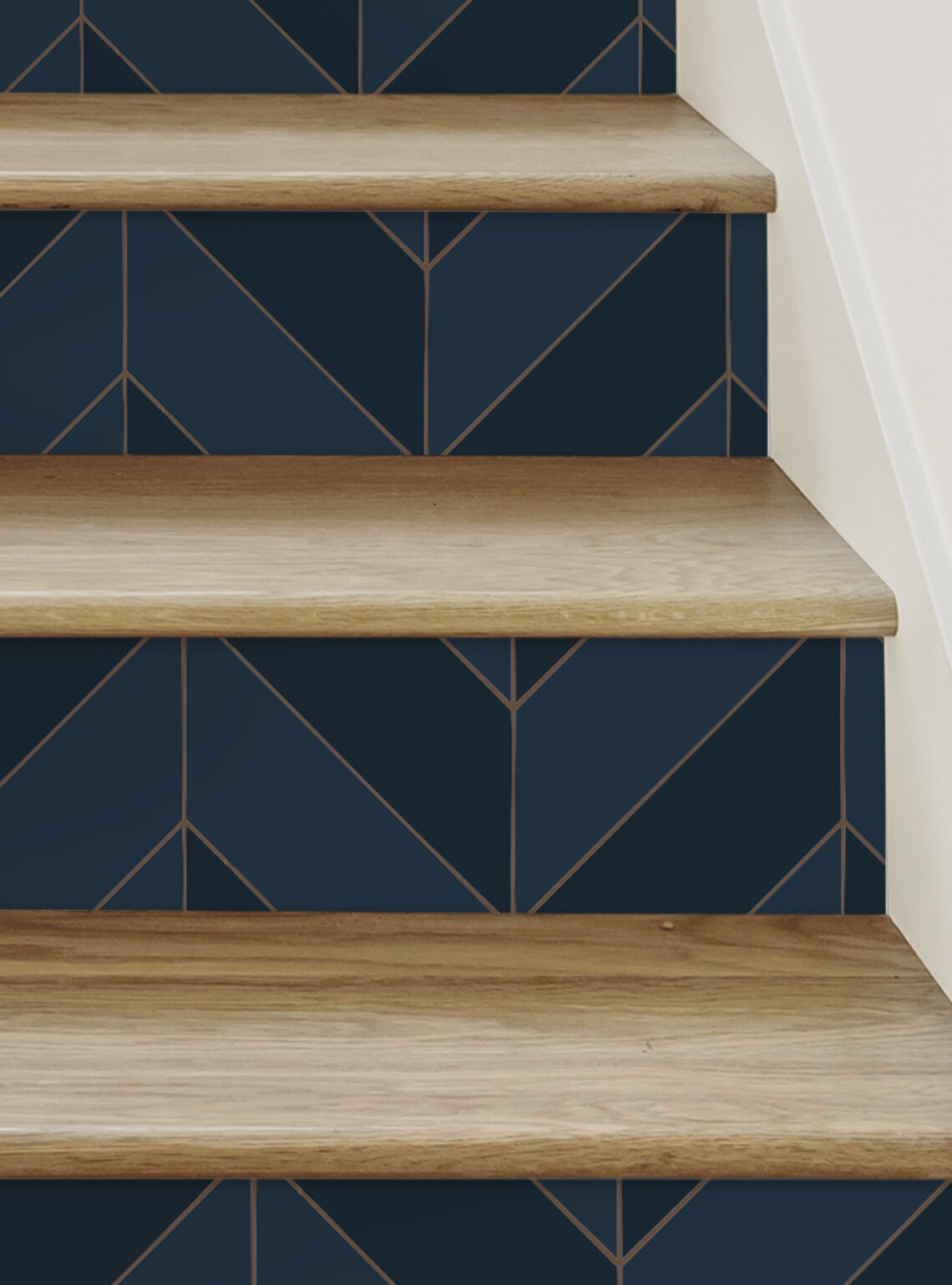 Gold Lines Chevron Navy Stair Riser Wallpaper - Etsy