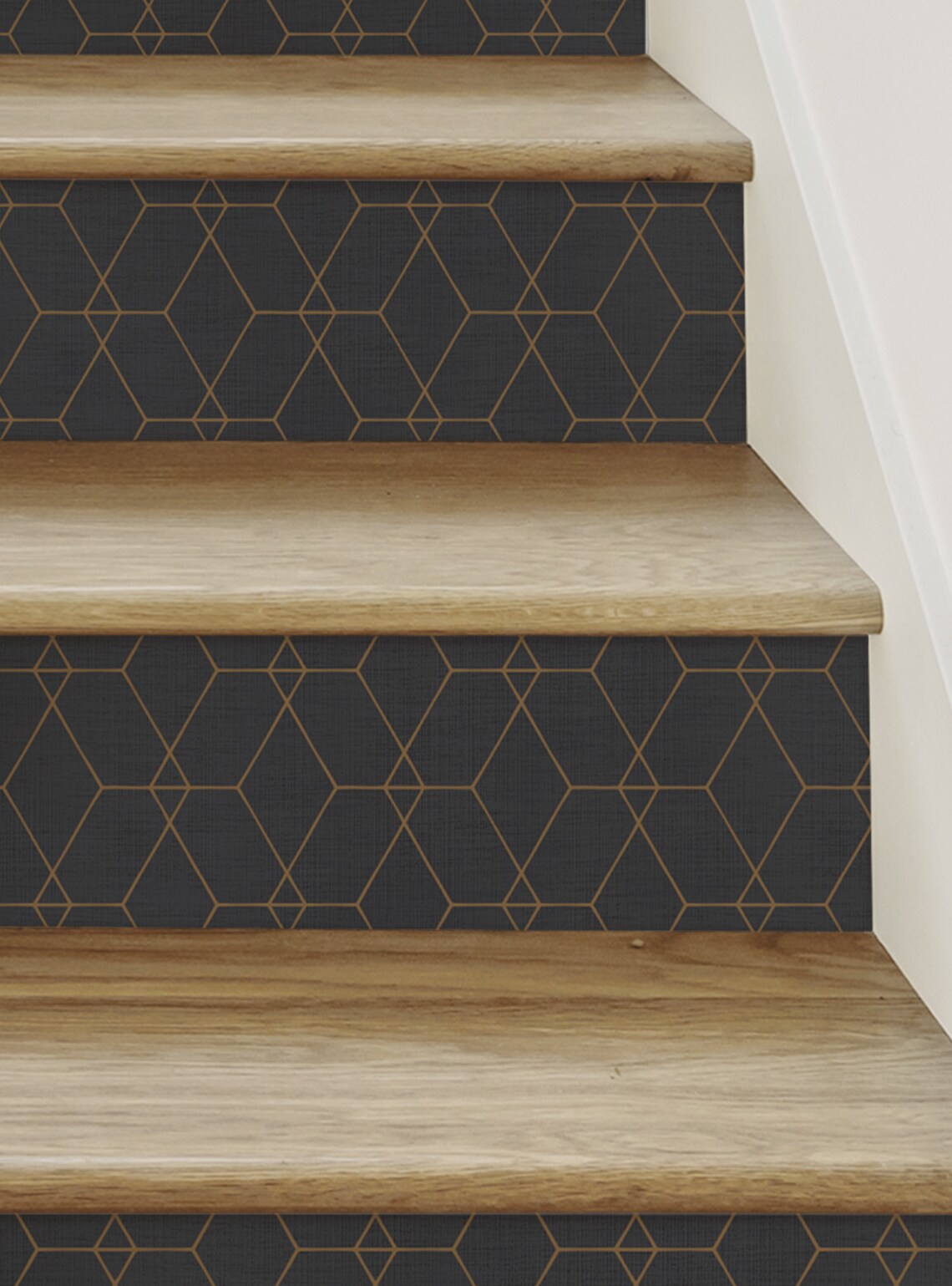 Hexagon Geometric Art Deco Lines Ebony Stair Riser Wallpaper | Etsy