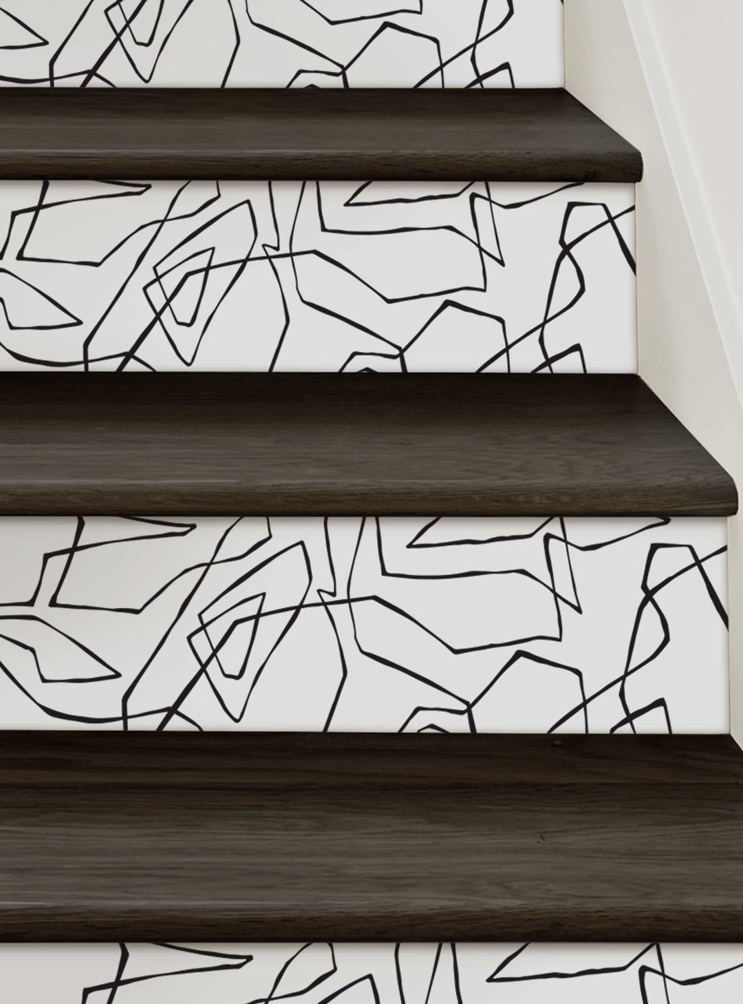 Entangled Lines Abstract, Black, Stair Riser Decals - Etsy