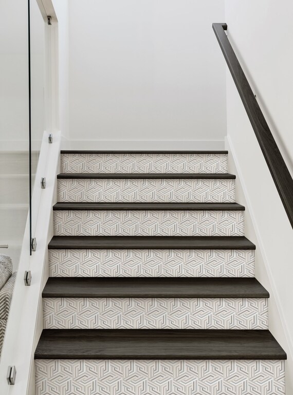 Op Art Line 3D Cubes Neutral Stair Riser Wallpaper | Etsy