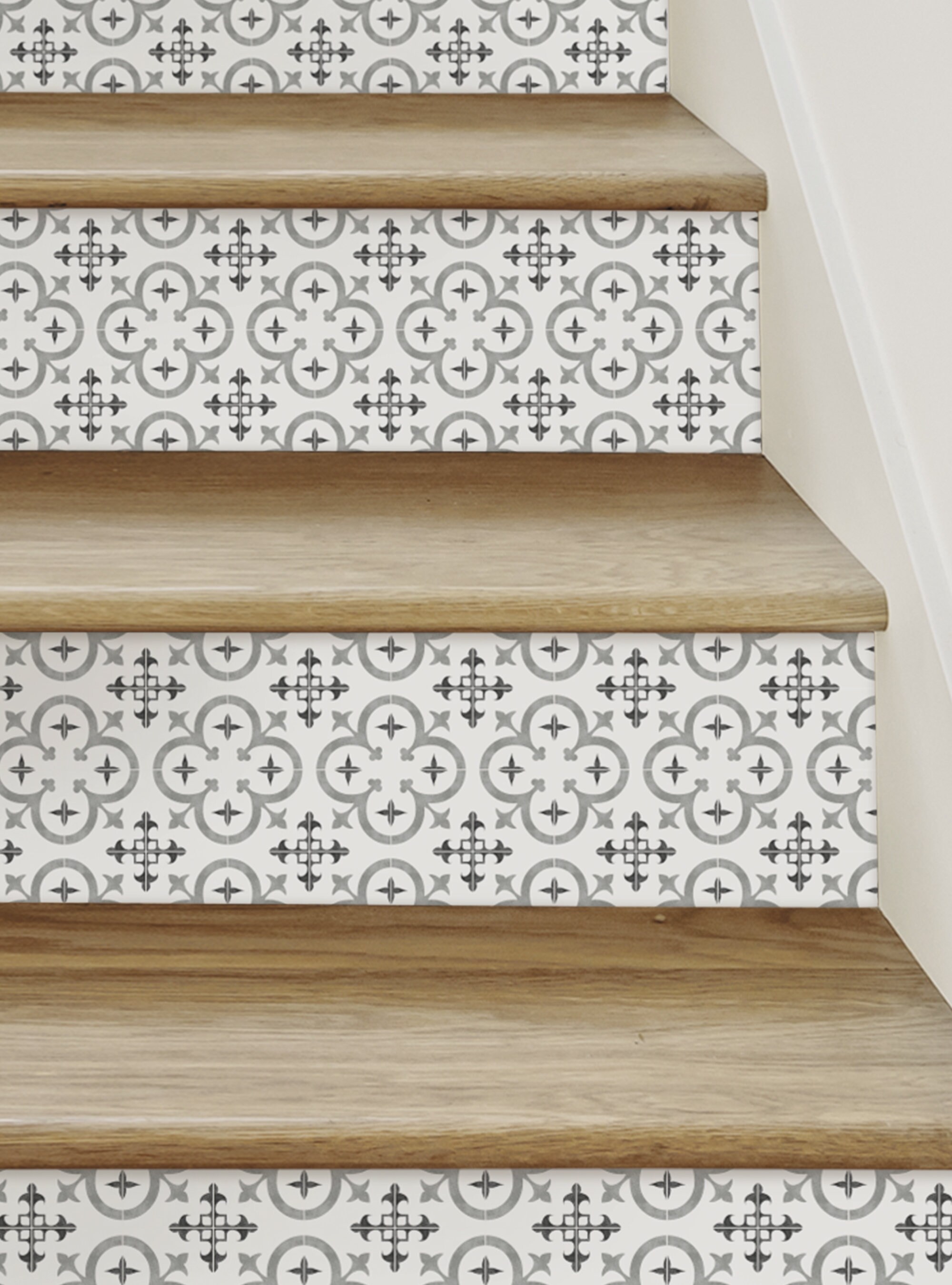 Flower Moroccan Tile Grey Stair Riser Wallpaper - Etsy