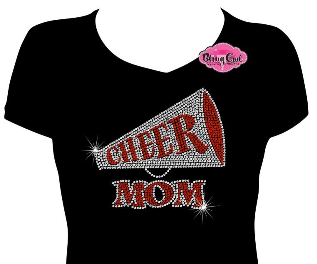 Cheer Mom Megaphone Rhinestone T-shirt Bling Cheer Shirt, Sparkly Cheerleading Top, Custom Cheer ...