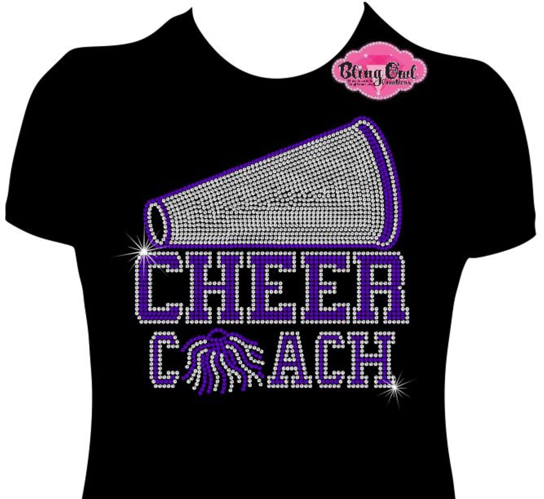 Cheer Coach Megaphone Rhinestone Bling T-shirt, Sparkly Cheerleading ...