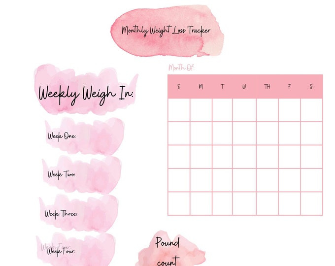 Monthly Weight Loss Tracker, Printable, Instant Download, Weekly Weight ...
