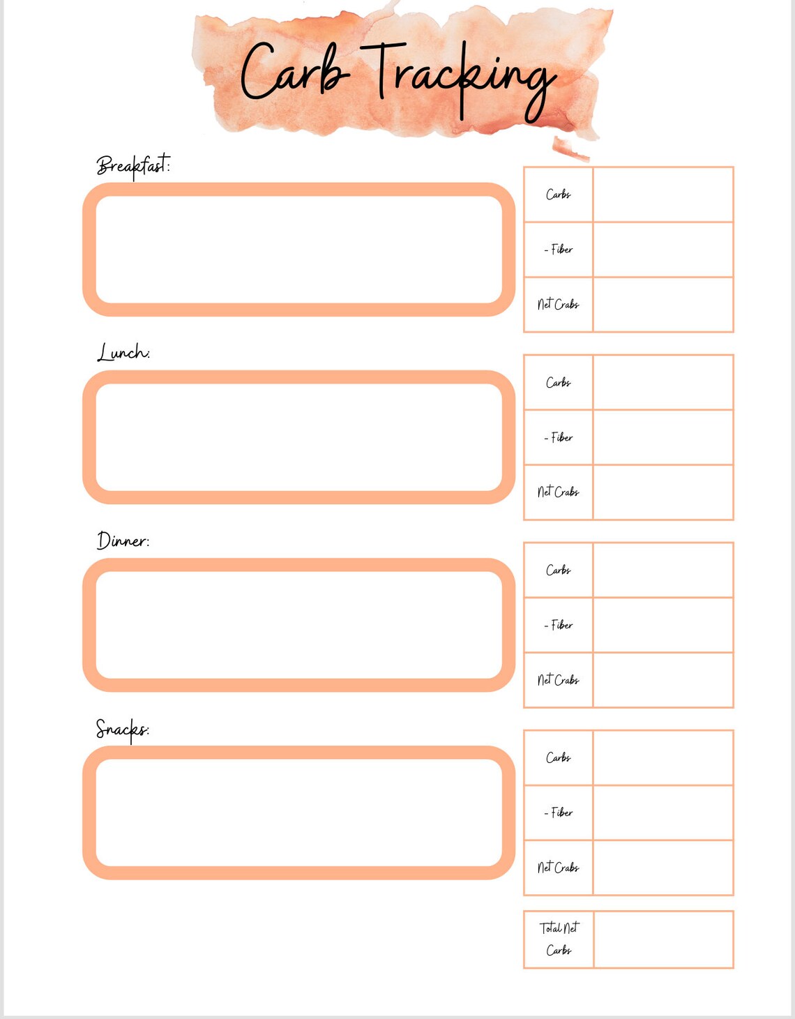 Carb Tracker, Instant Download Tracker. Keto, Low Carb Counting ...