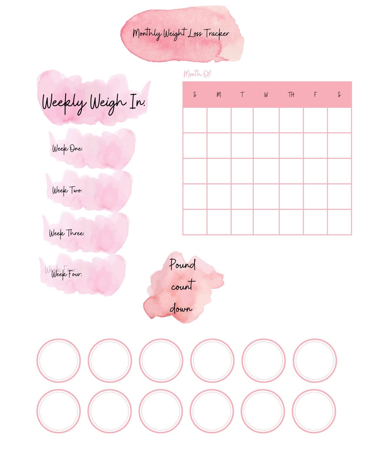 Monthly Weight Loss Tracker Printable Instant Download - Etsy