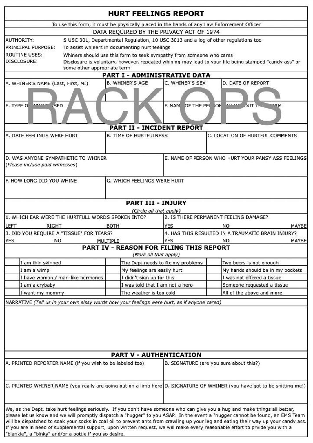 Hurt Feelings Form (printable) - Etsy