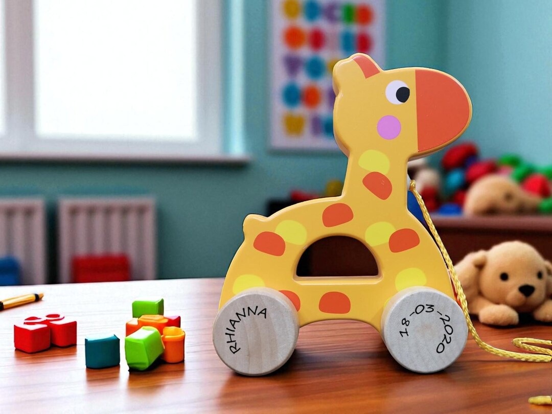 Wooden Giraffe Pull Toy – Personalized Toddler Gift, Vintage Style ...