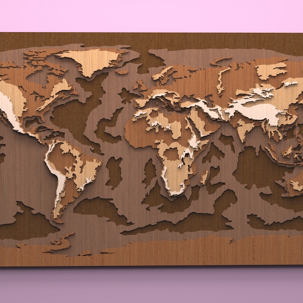 Wooden World Map Vector - Etsy