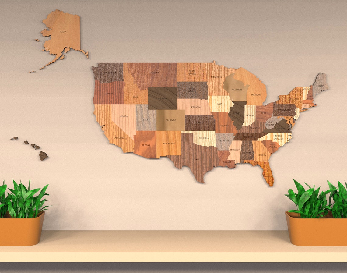 Wooden Decorative USA States Map to Hang on the Wall | DXF File | E ...