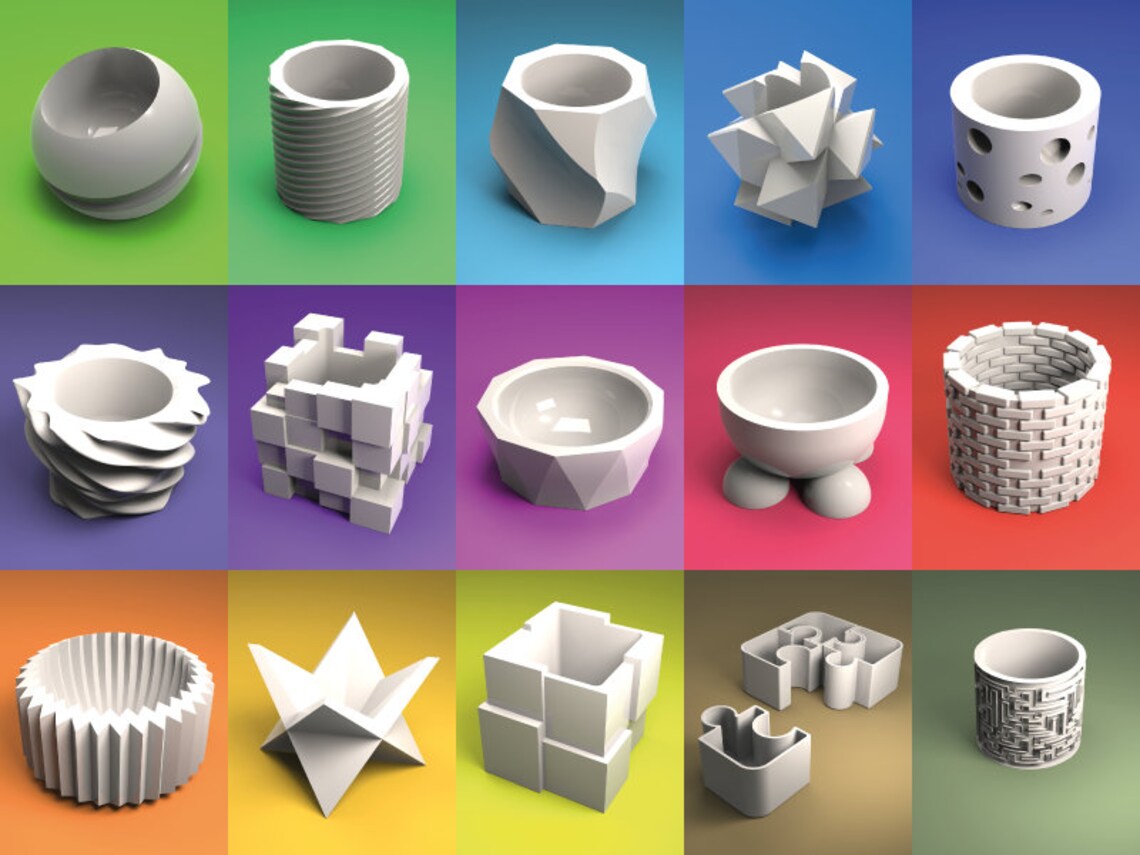 15 Geometric Pots or Base In.stl Format for 3d Printing STL File DIY ...