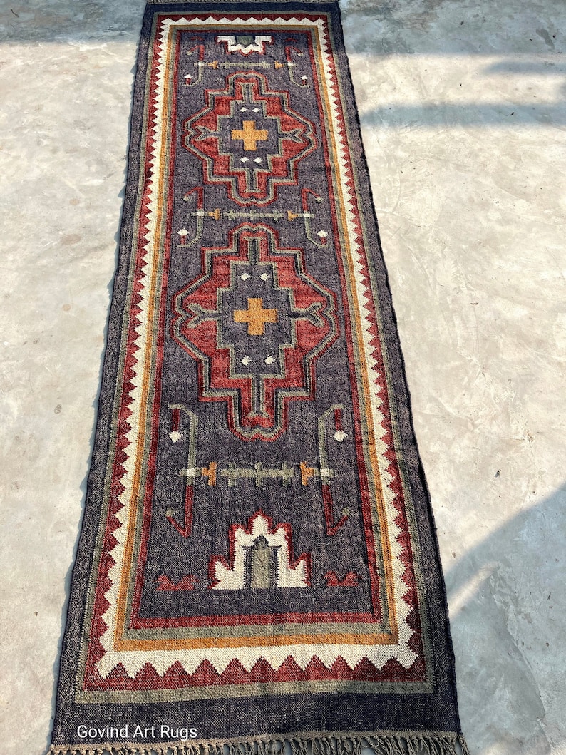 Handmade Kilim Runner Rug for Home Decor/ Handwoven Wool and Jute ...