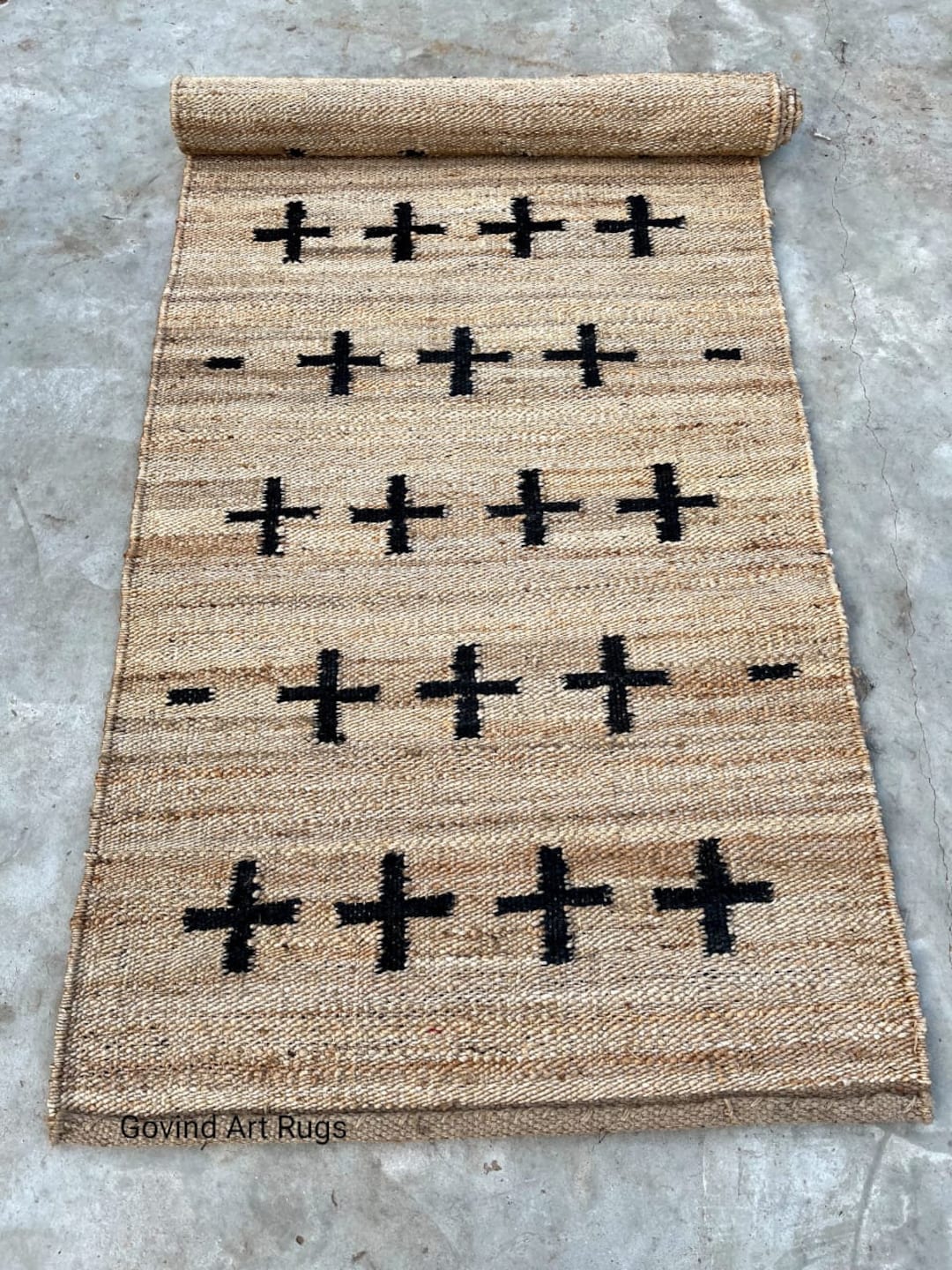 2x10 Ft Black Plus Jute Runner Rug, Jute Runner Rug, Handmade Jute Rug ...
