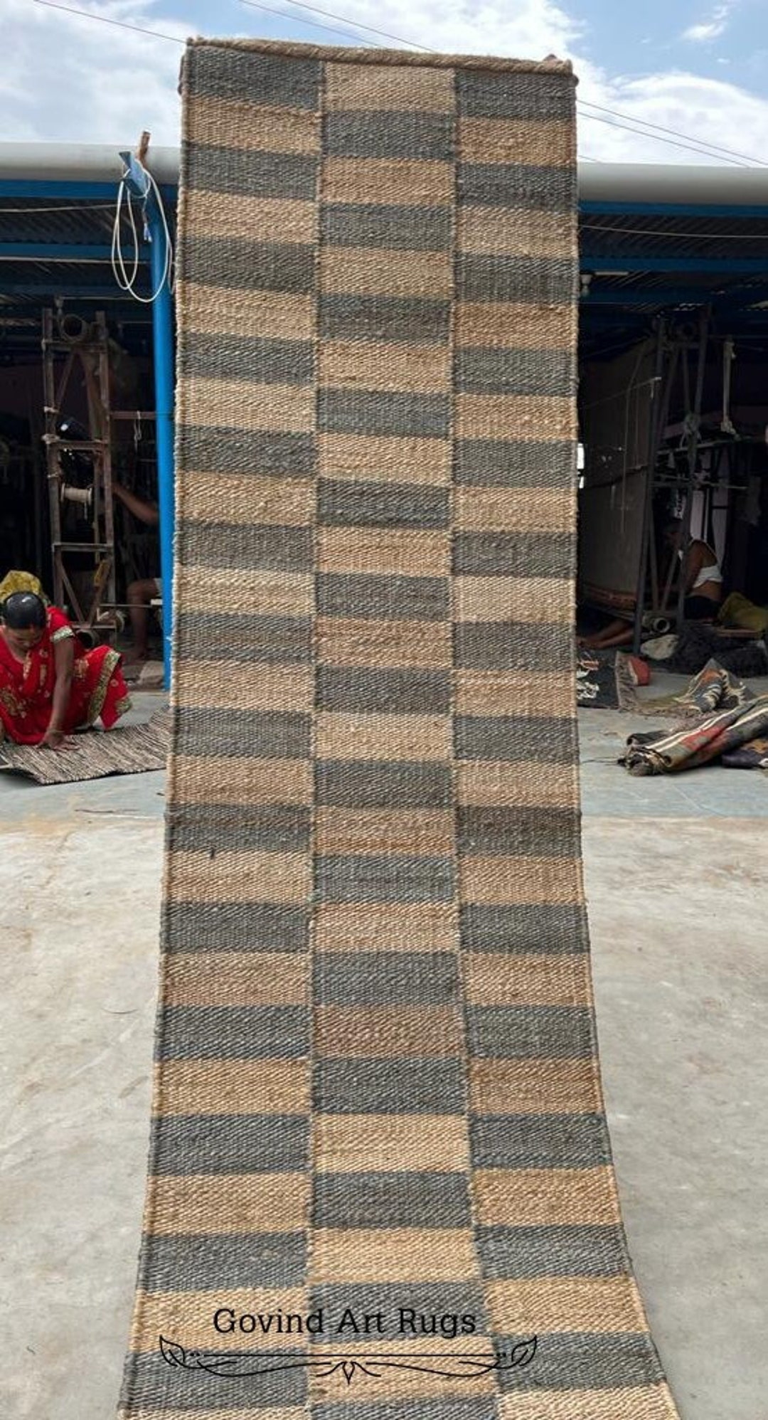 Handmade Natural and Grey Jute Runner Rug Eco Friendly Pure Vegan, Hemp ...