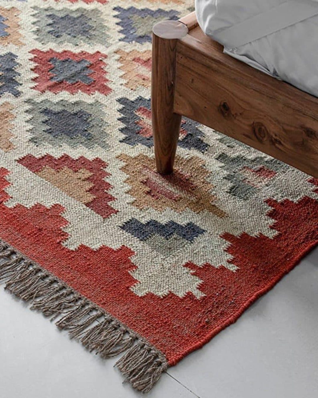 Kilim Rug, Bohemian Indian Jute Rug, Moroccan Rug, Handwoven Wool Jute ...