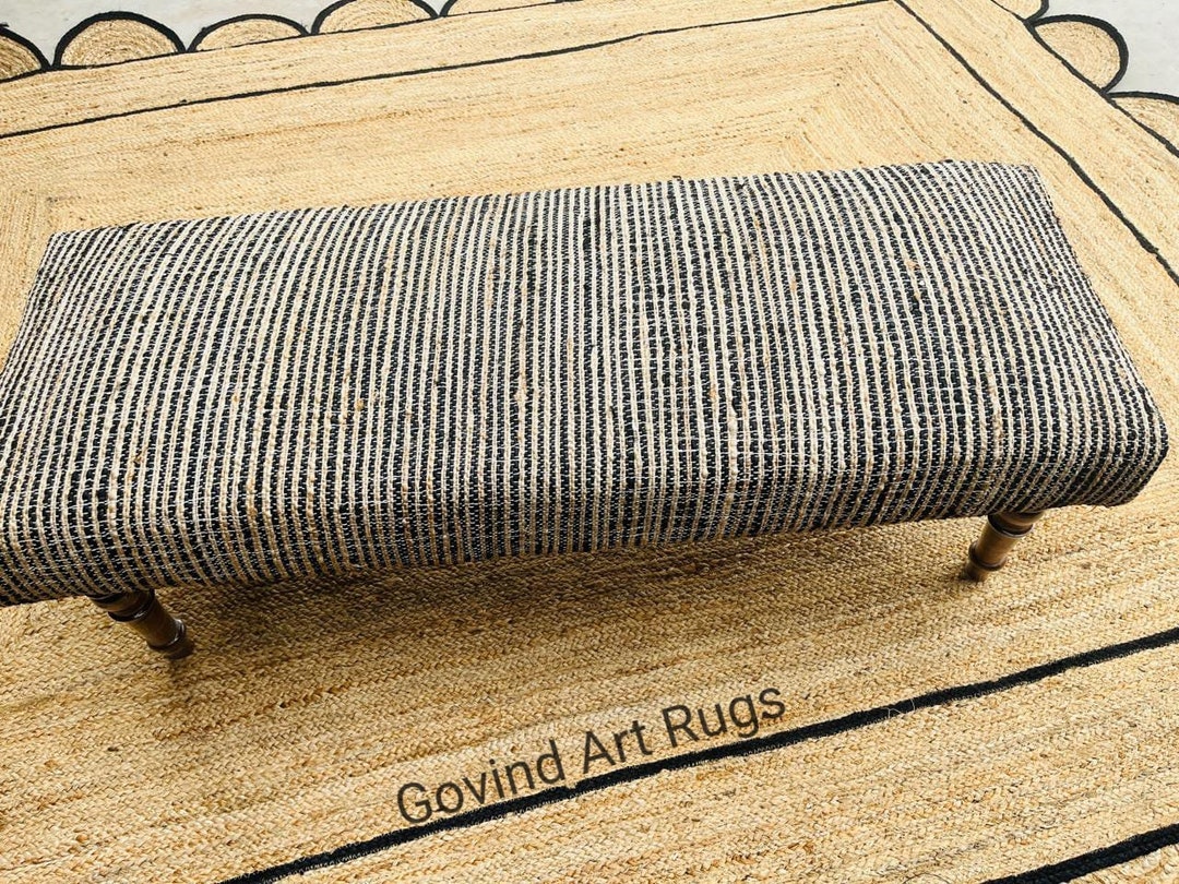 Striped Jute Rug Bench, Upholstered Bench, Handmade Furniture ...