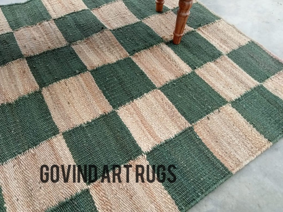 Checkered Jute Rug, Custom Size Runner Rug, Hallway Runner, Boho Jute ...