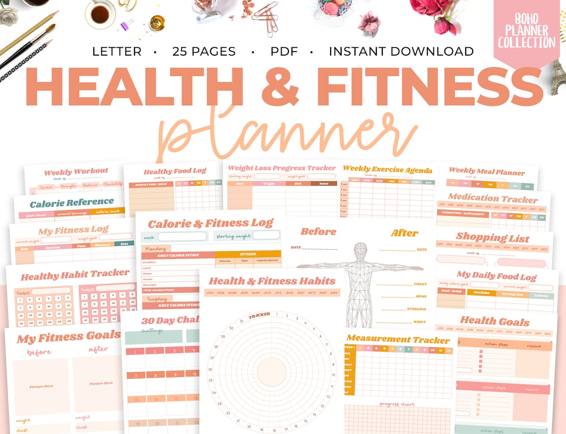 Fitness Planner Printable Health Planner Printable Workout - Etsy