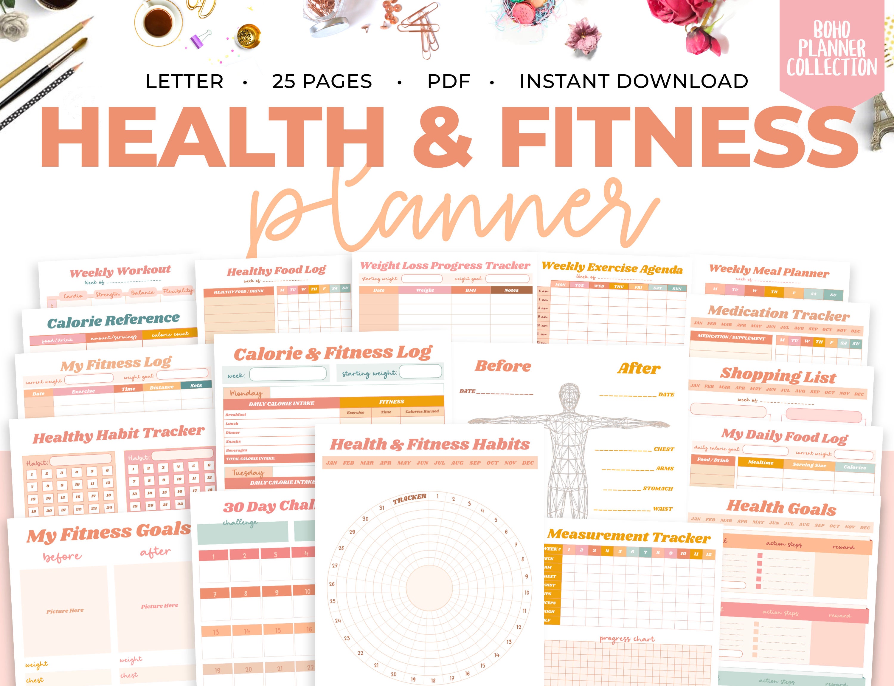 Fitness Planner Printable Health Planner Printable Workout | Etsy