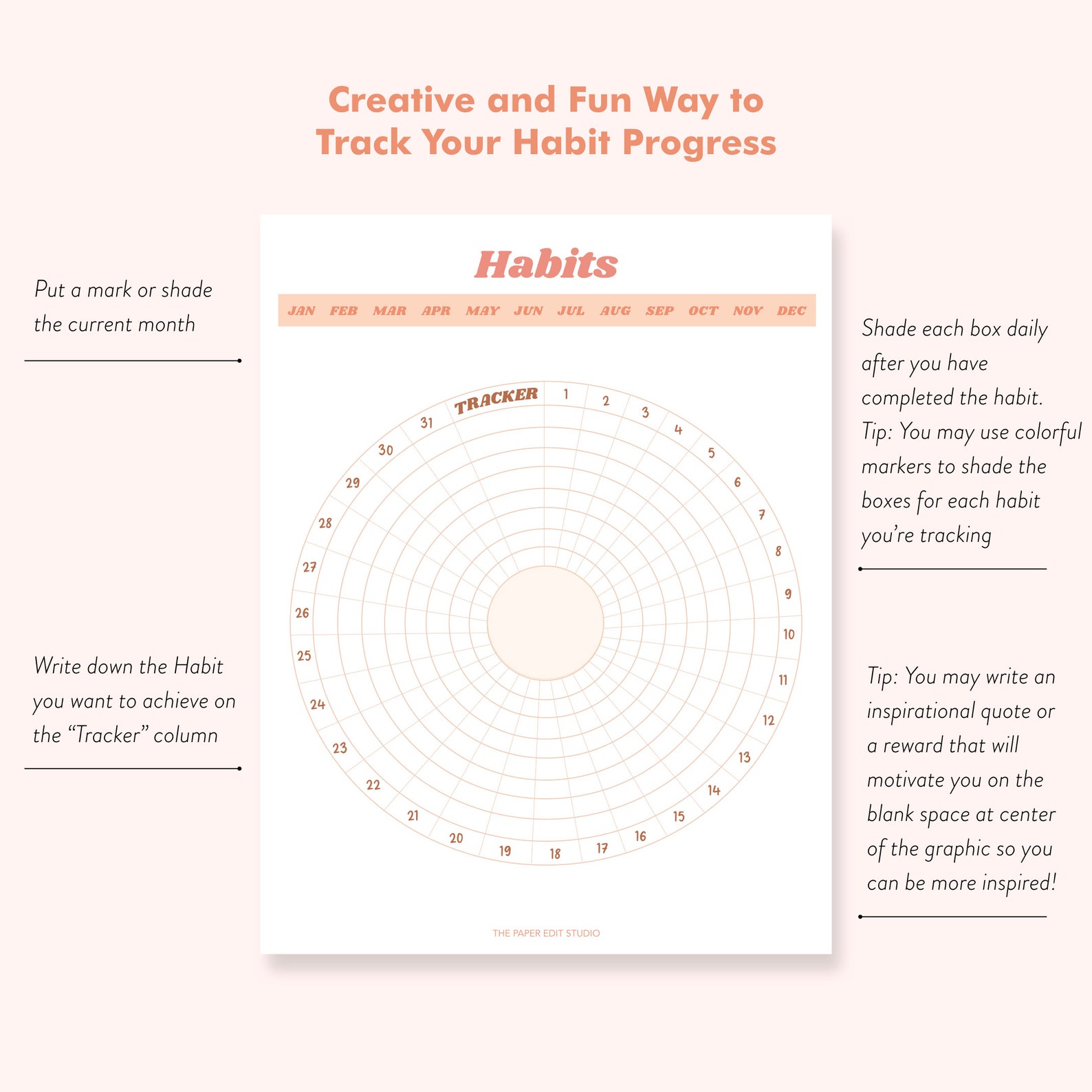 Habit Tracker, Circle Habit Tracker Printable, Printable Planner Pages ...