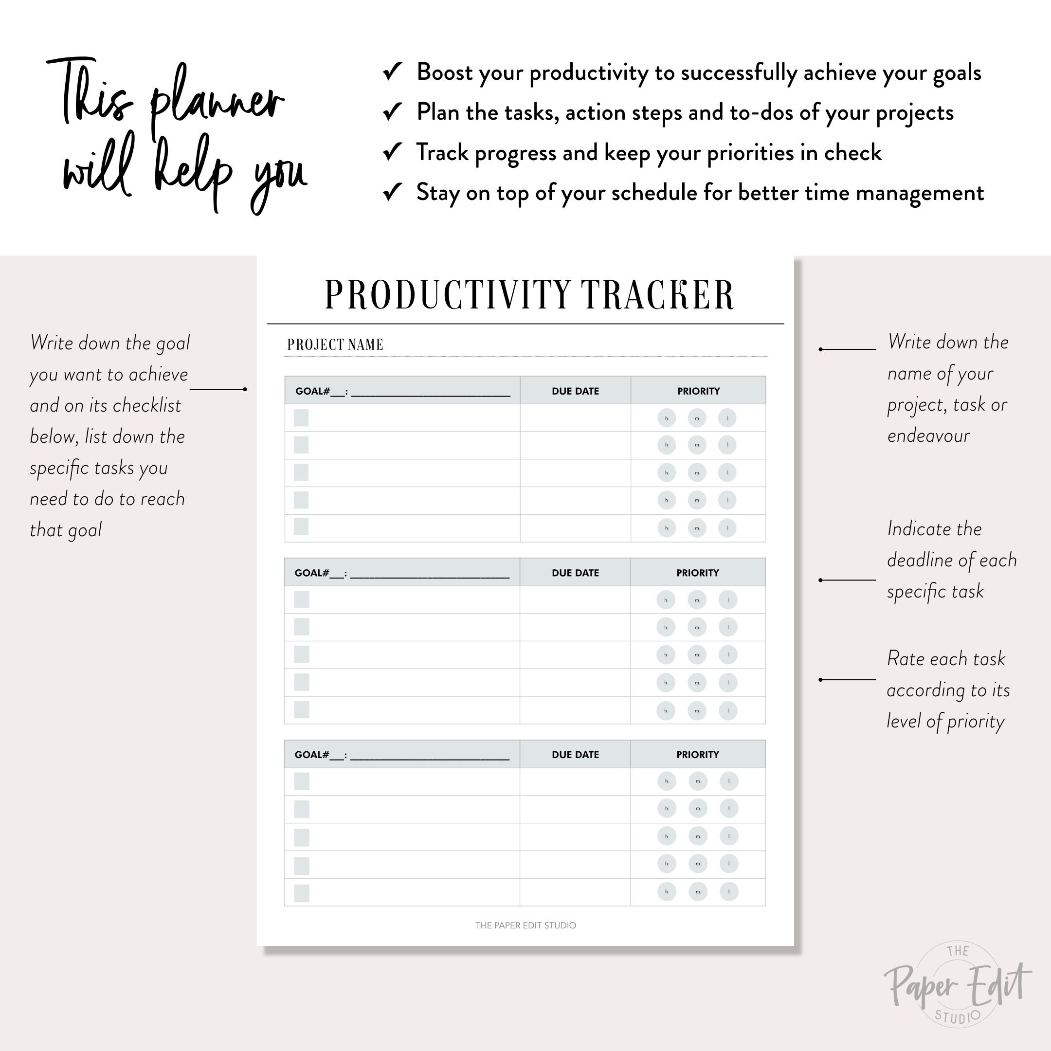 Productivity Planner Printable, Daily Productivity Planner, Printable ...