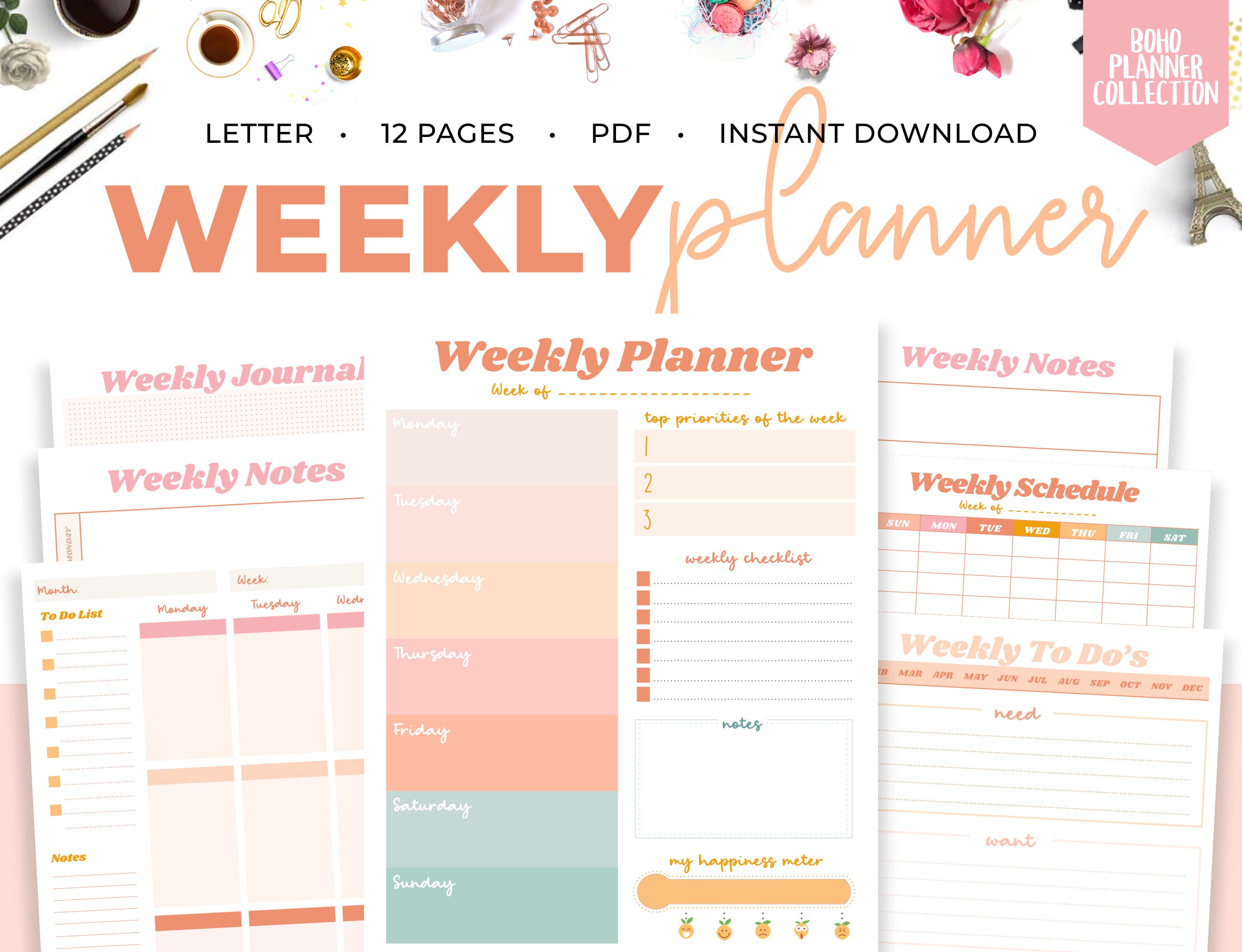 Weekly Planner Printable, Printable Planner Pages, Weekly Planner ...