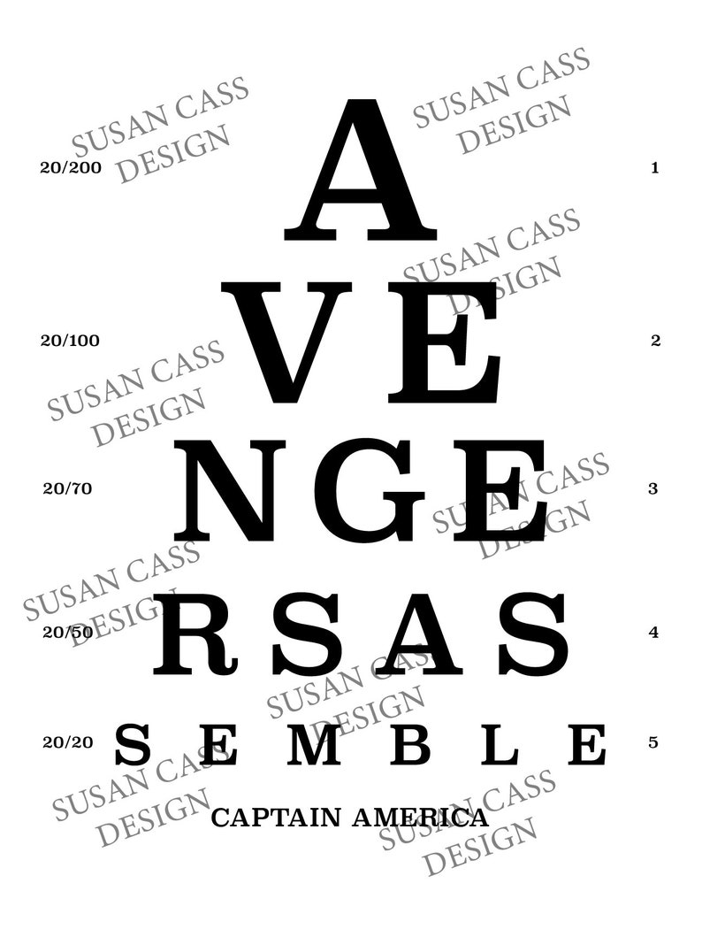 Avengers Assemble Eye Chart SVG, Vision Test, Avengers Endgame Marvel ...