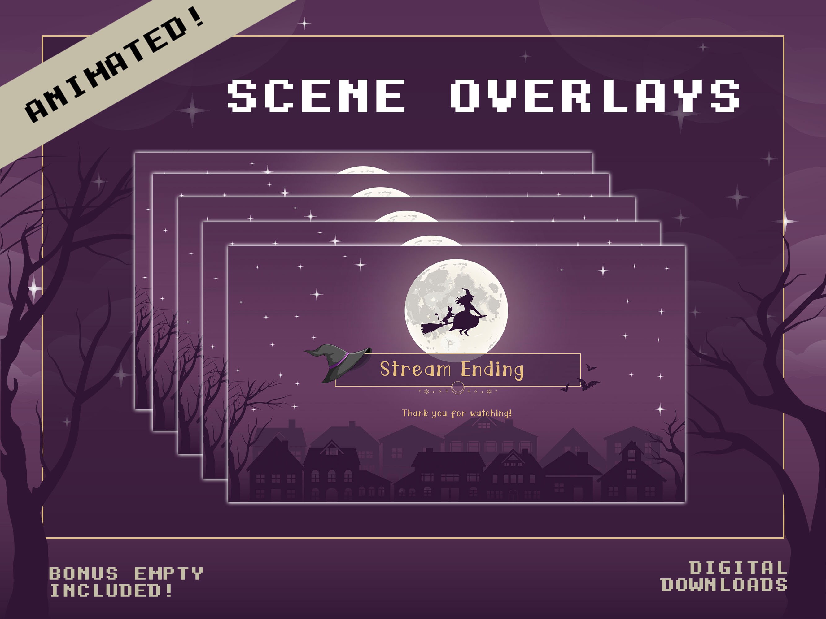 Animated Twitch Screen Pack Witch of the Night 5 Stream - Etsy
