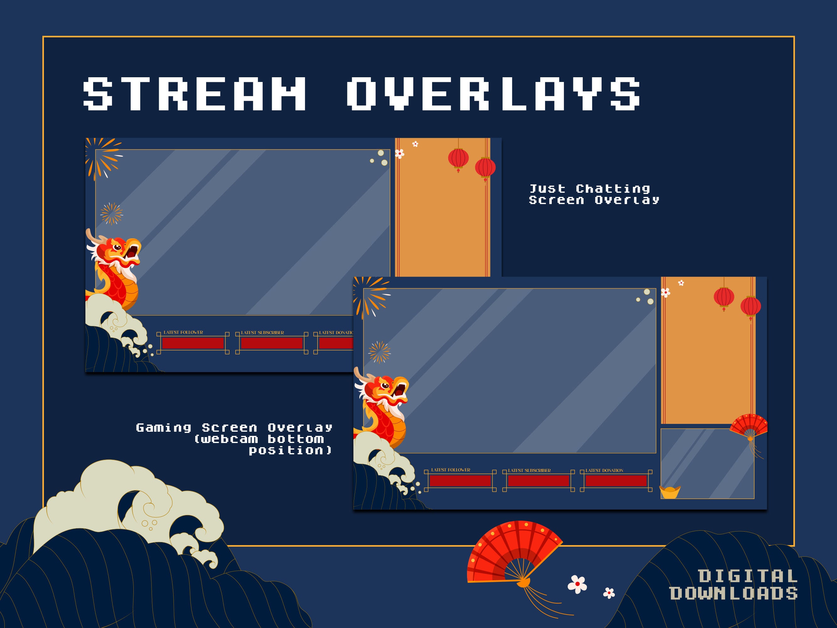 4 X Twitch Streaming Overlays Chinese New Year Gaming Overlays Just ...