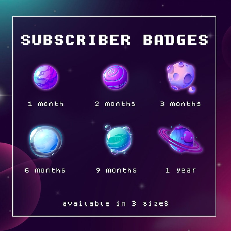 Sub / Bit Badges for Twitch & Youtube X 6 | Celestial Galaxy | Planets | Subscribers | Magic ...