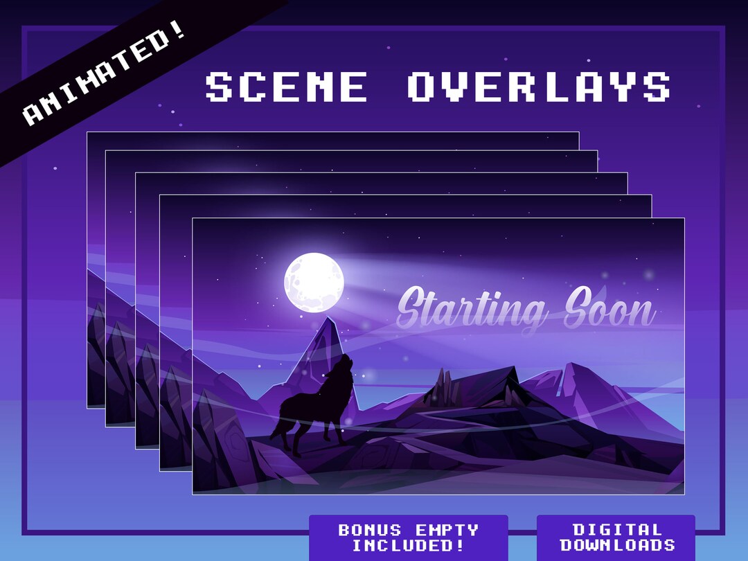 Animated Twitch Screen Pack| Howling Wolf | 5 Stream Screens + Bonus ...
