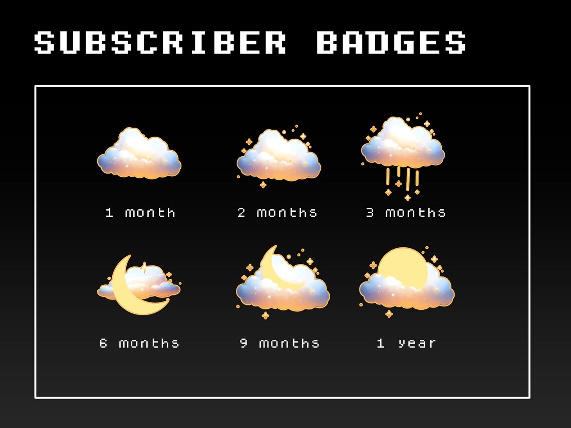 Sub / Bit Badges for Twitch & Youtube X 6 Cloudy Moon Crescent Starry ...