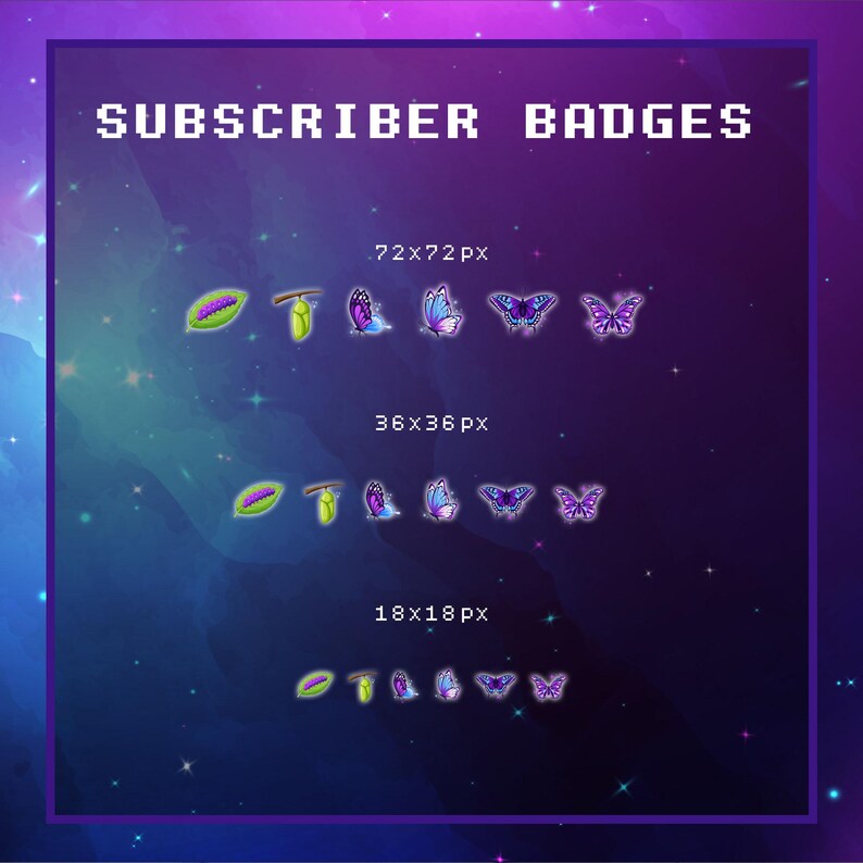 Sub / Bit Badges for Twitch & Youtube X 6 | Butterfly | Caterpillar ...