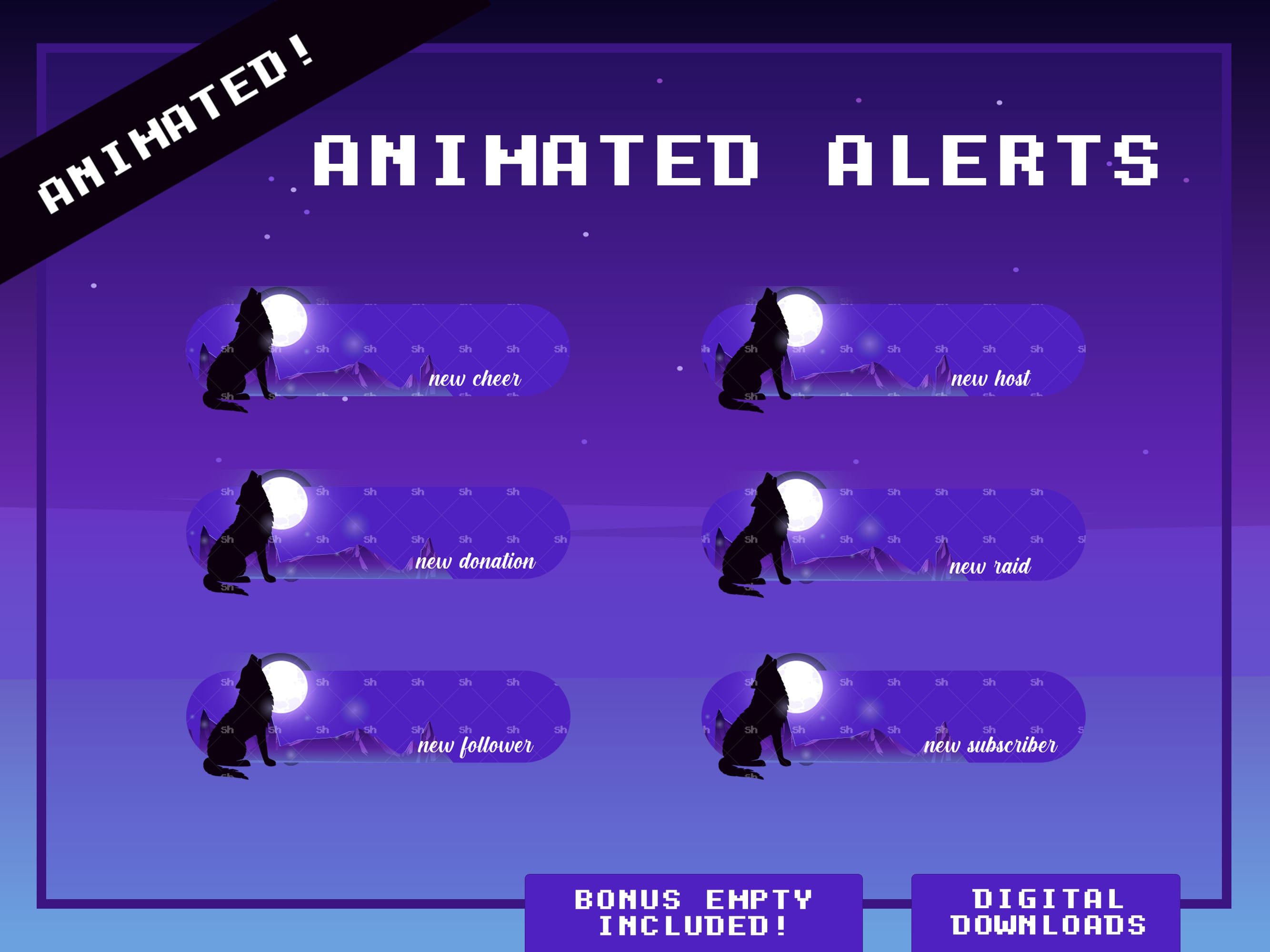 Howling Wolf Full Moon Twitch Stream Alerts X 6 | New Follower |new Subscriber | New Cheer | New ...
