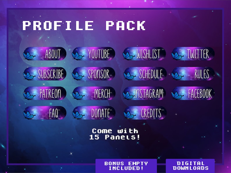 Butterfly Galaxy Twitch Profile Pack Banner, Avatar Frame, Static ...