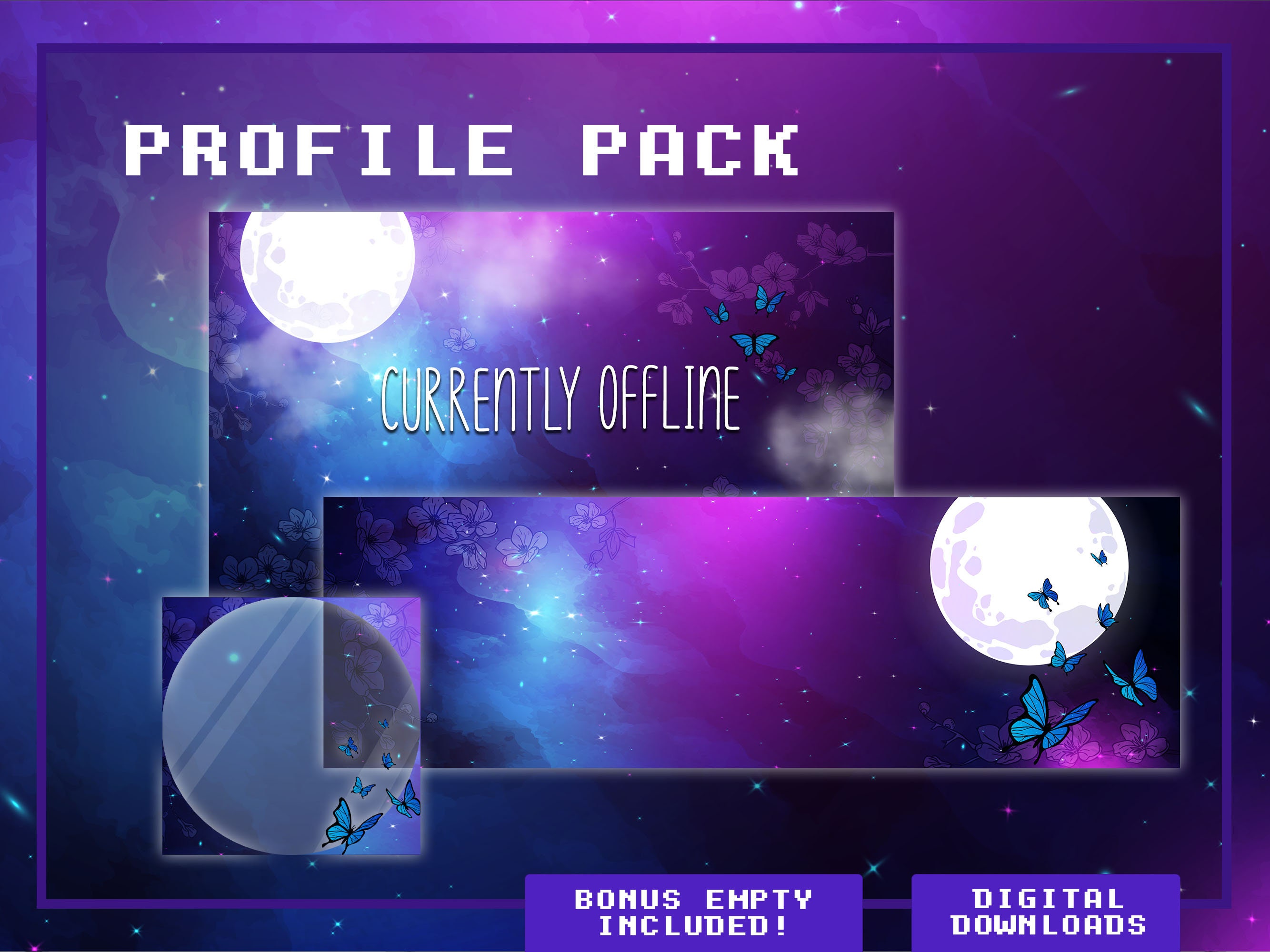 Butterfly Galaxy Twitch Profile Pack Banner, Avatar Frame, Static ...