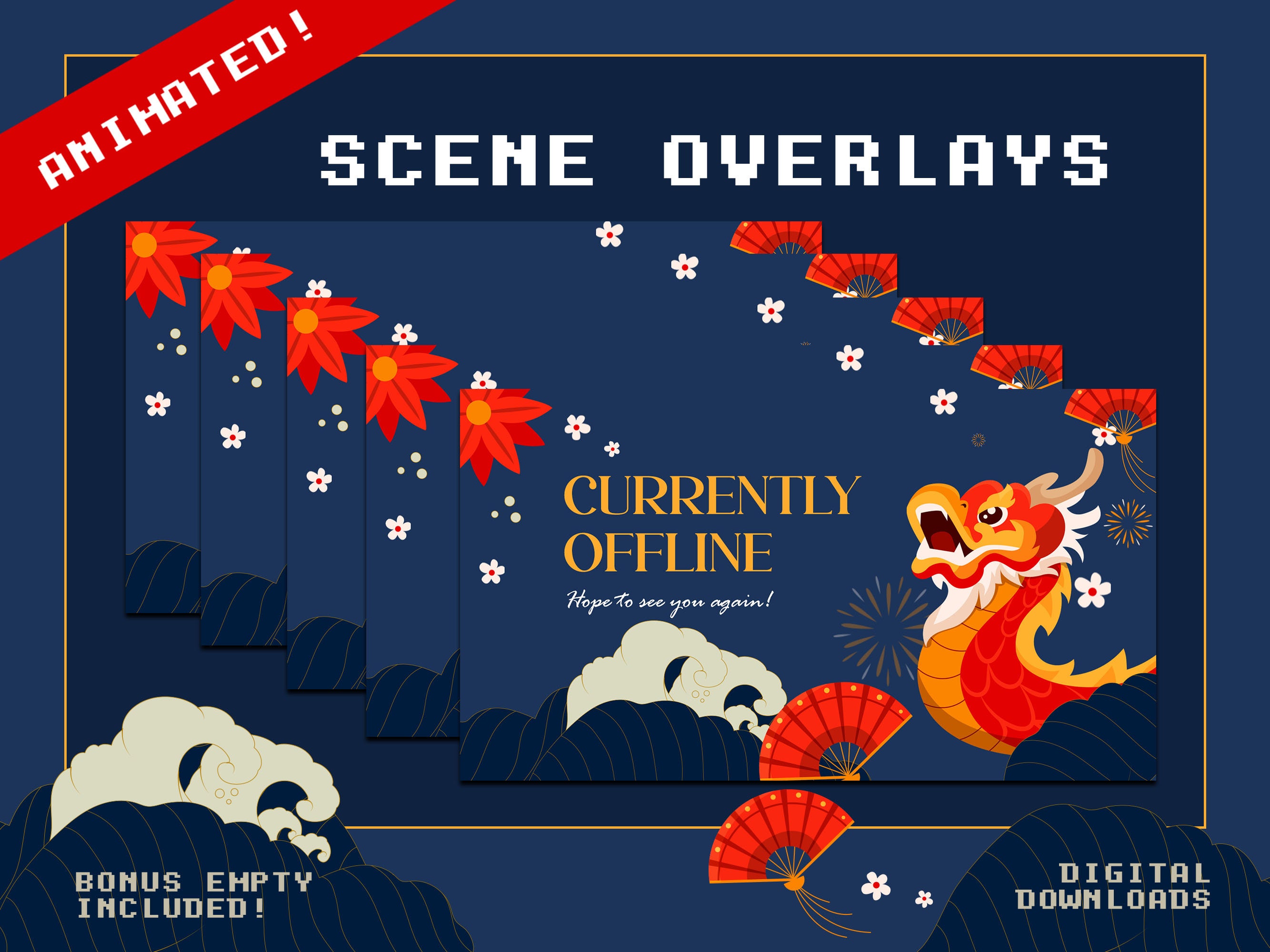 Chinese New Year Dragon Stream Overlay Pack Animated stream Bundle ...