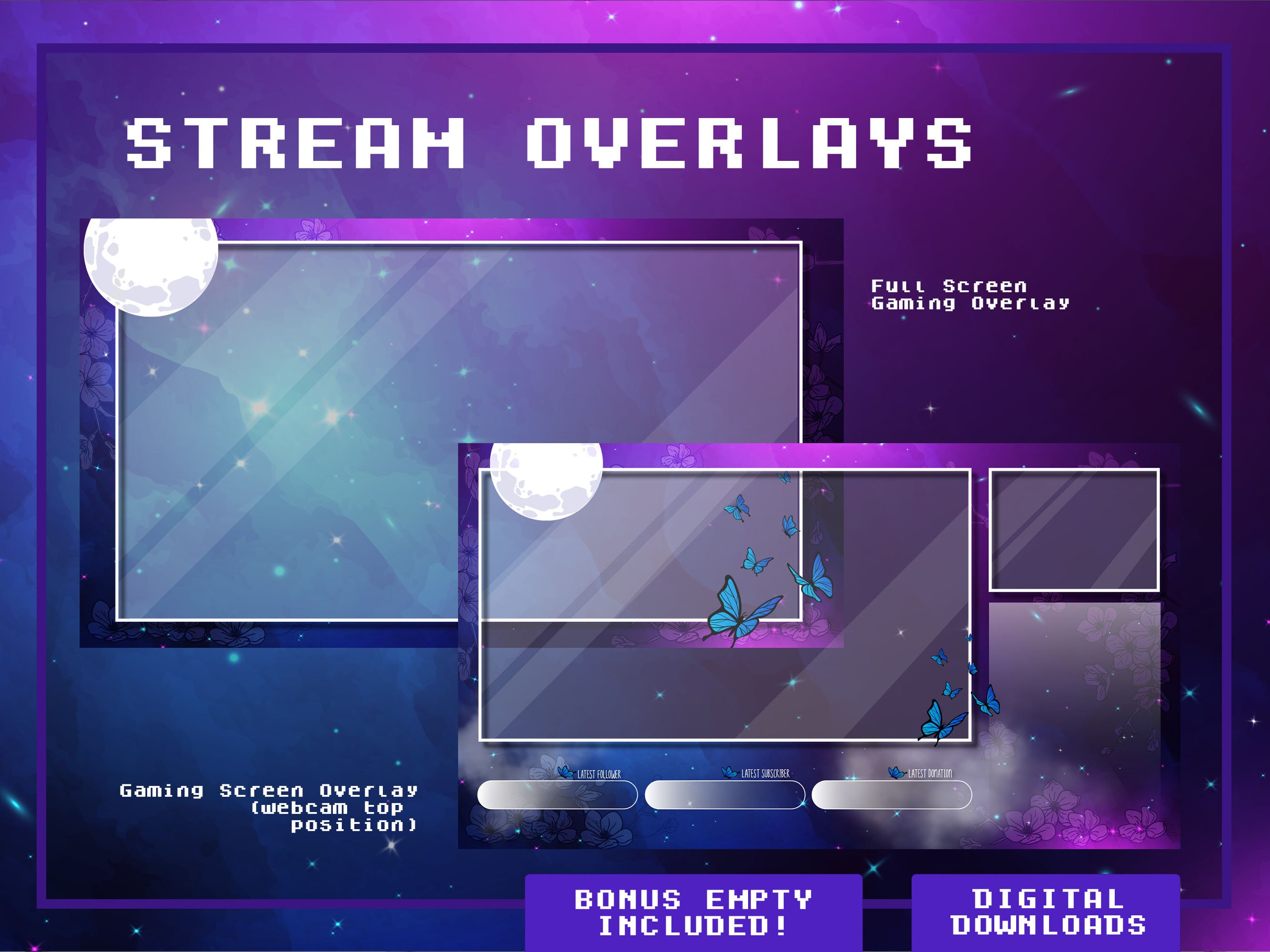 4 X Twitch Streaming Overlays | Butterfly Galaxy | Gaming Overlays ...