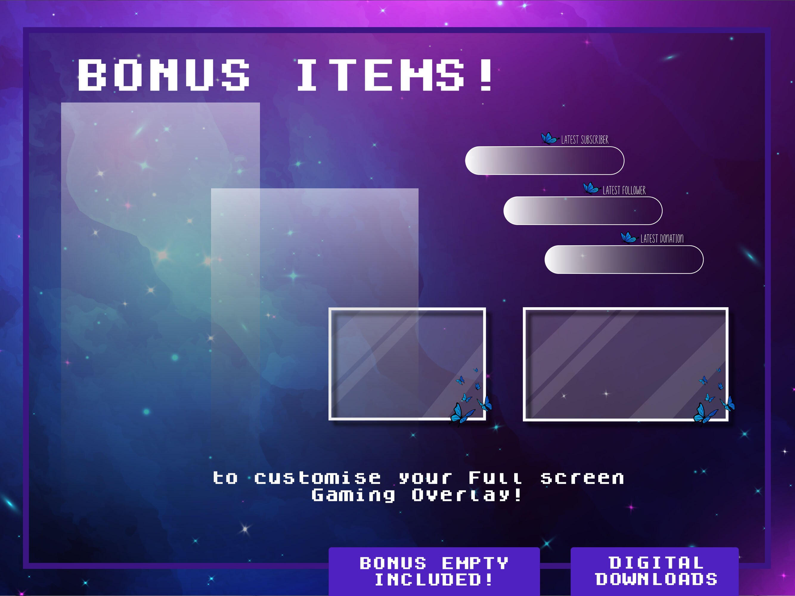 4 X Twitch Streaming Overlays | Butterfly Galaxy | Gaming Overlays ...
