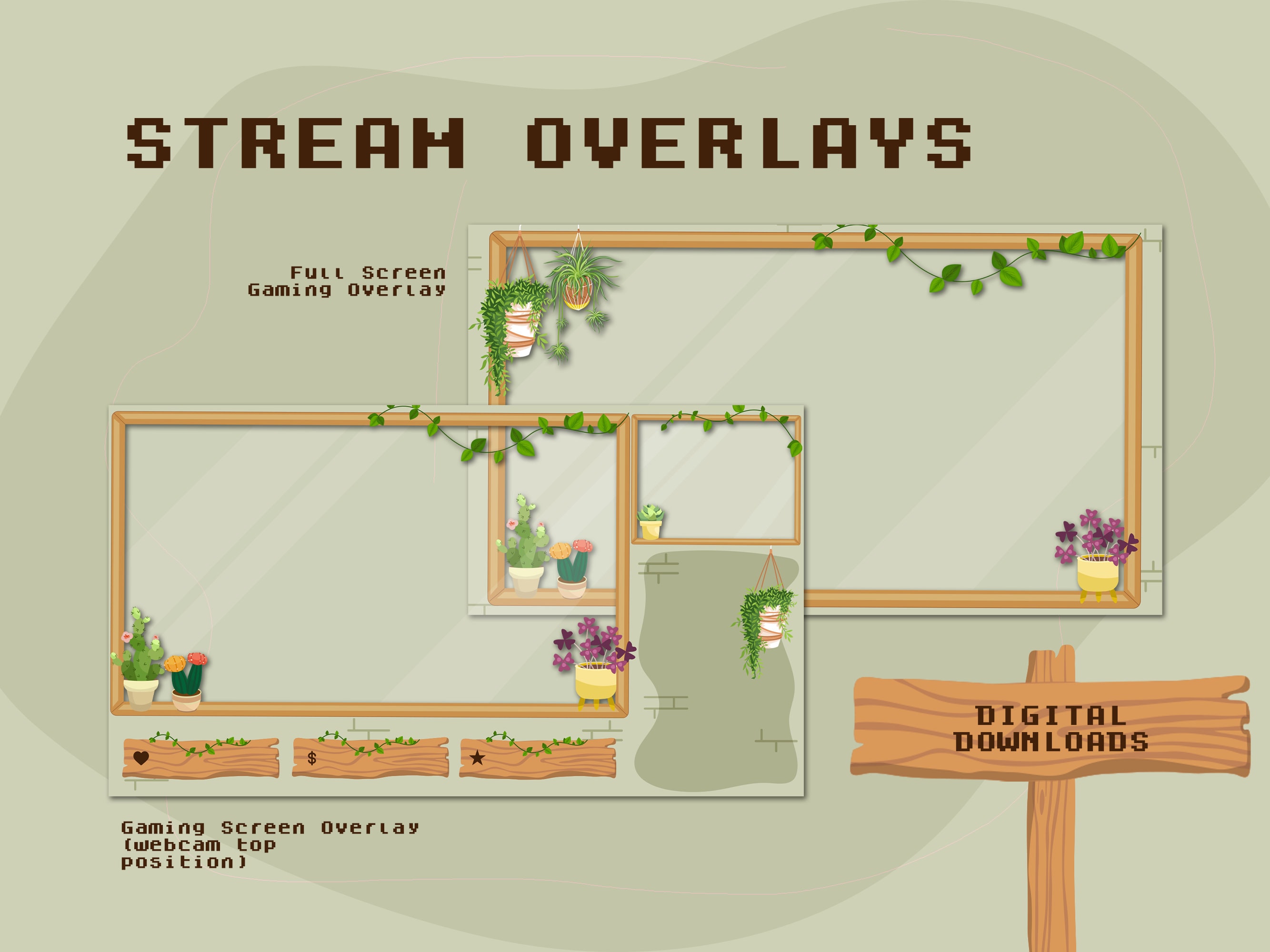 4 X Twitch Streaming Overlays | Plant Lovers | Gaming Overlays | Just ...