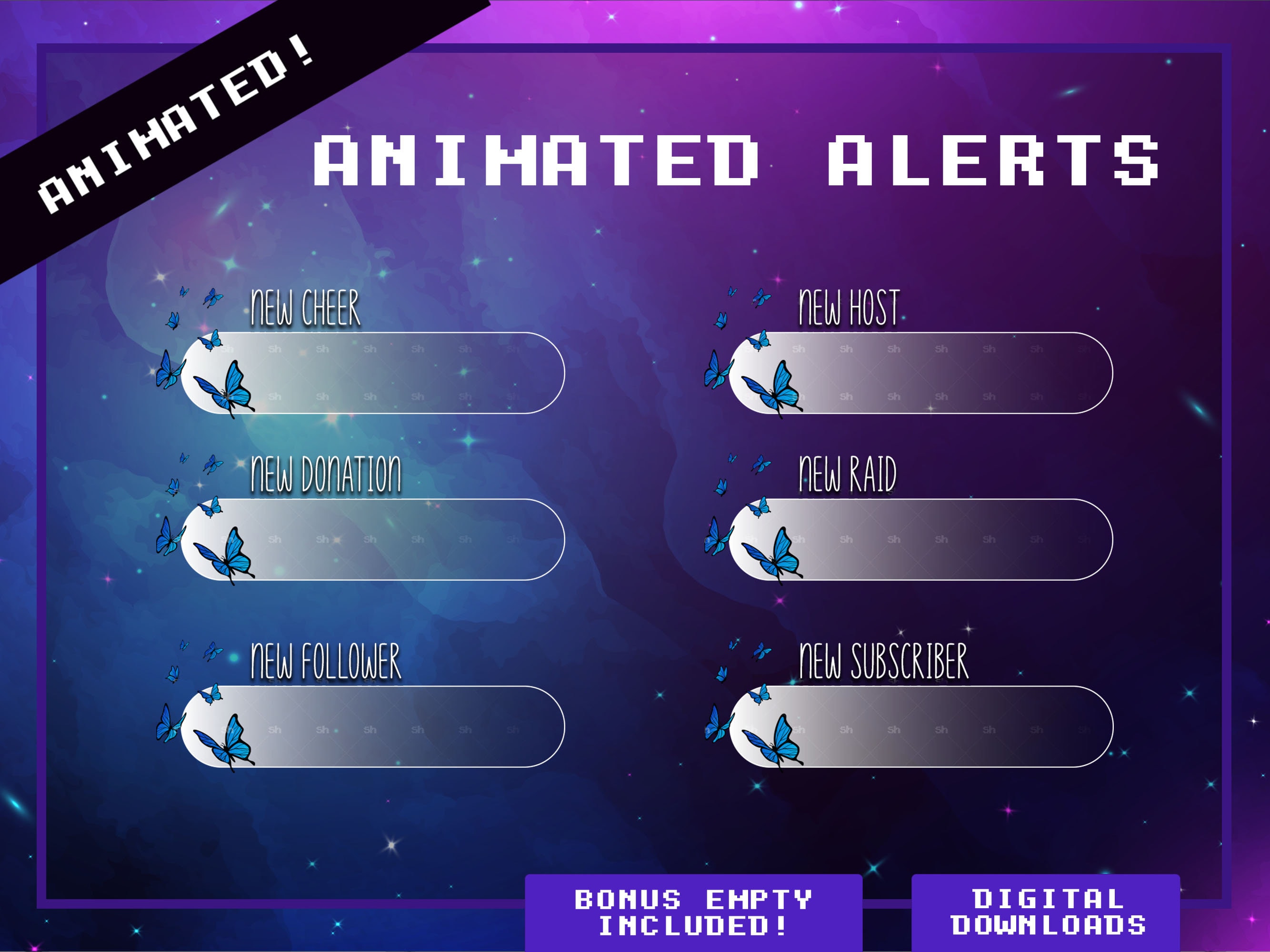 Butterfly Galaxy Mystical Night Moon Complete Twitch Stream Overlay ...