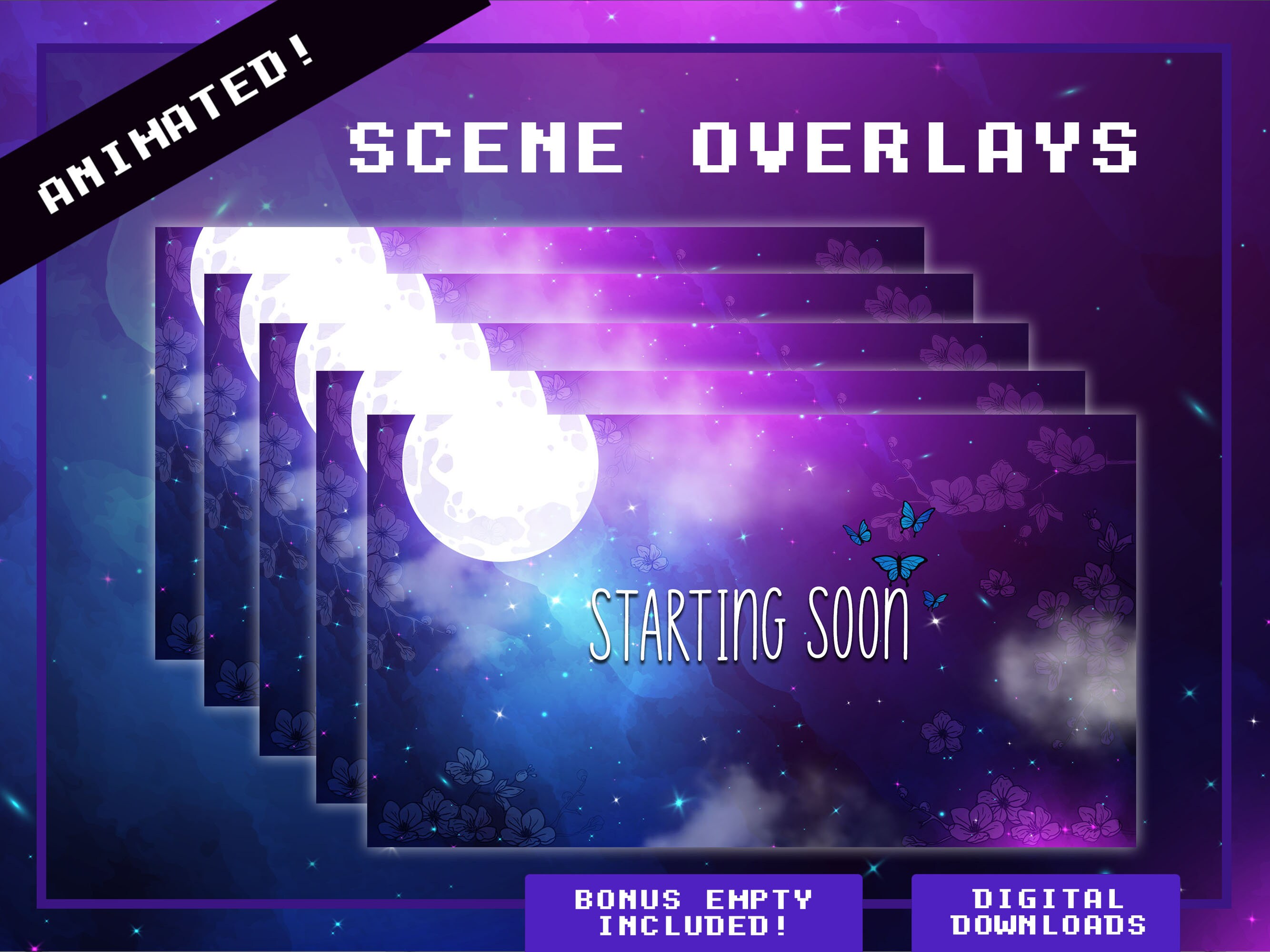 Butterfly Galaxy Mystical Night Moon Complete Twitch Stream Overlay ...